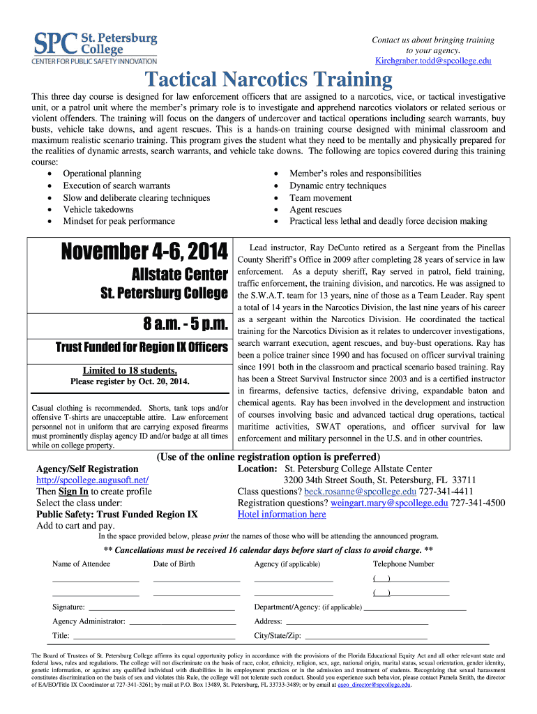 Fillable Online cpsi spcollege Tactical Narcotics Training - cpsi ...