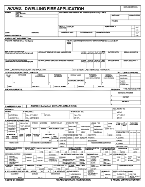 Fillable Online DWELLING FIRE APPLICATION - Agency Software Inc. Fax ...