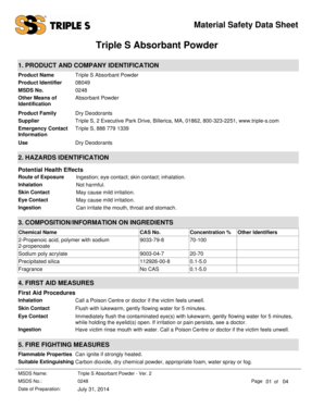 Fillable Online Absorbant Powder (MSDS) Fax Email Print - pdfFiller