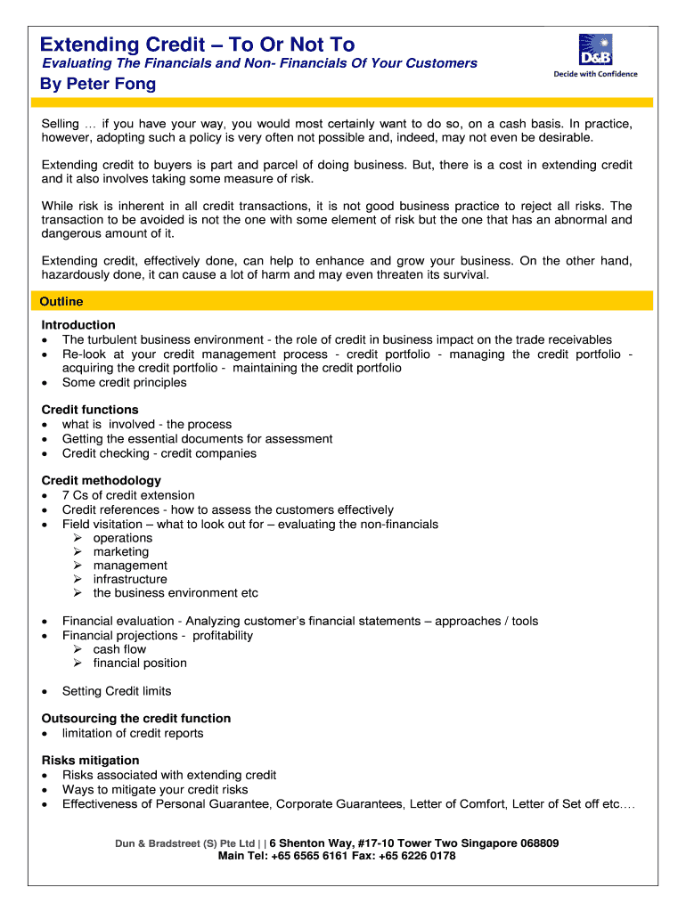 Fillable Online Extending Credit- To Or Not To - Dun & Bradstreet ...