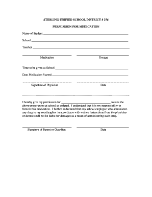 Fillable Online Permission for medication form - SharpSchool Fax Email ...