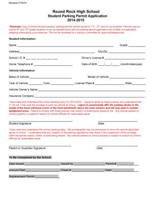 Fillable Online Round Rock High School Student Parking Permit Application ... Fax Email Print ...