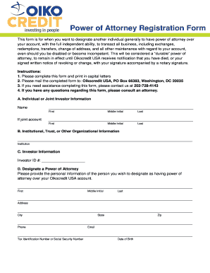 Fillable Online oikocreditusa Power of Attorney Registration Form ...