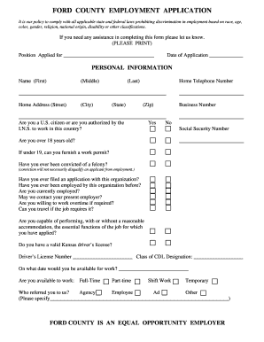 Fillable Online fordcounty FORD COUNTY EMPLOYMENT APPLICATION Fax Email ...