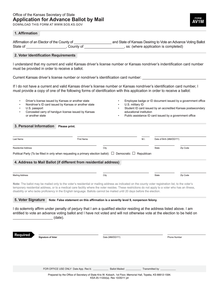 2011 Form KS AV1M Fill Online, Printable, Fillable, Blank - pdfFiller