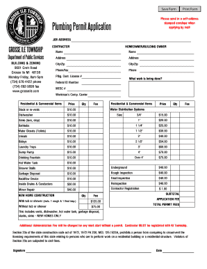 Fillable Online Plumbing Permit Application - Grosse Ile Online Fax Email Print - pdfFiller