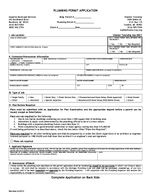 Fillable Online PLUMBING PERMIT APPLICATION Complete ... - Chester ...