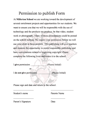 Fillable Online millertonschool nbed nb Permission to publish Form ...
