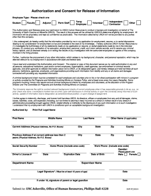 Fillable Online hr unca Authorization and Consent for Release of ...