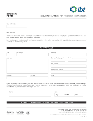 Fillable Online BOOKING FORM - IBT Golf Fax Email Print - pdfFiller