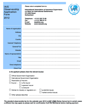 Fillable Online iaisweb Observership Application Form - International ...
