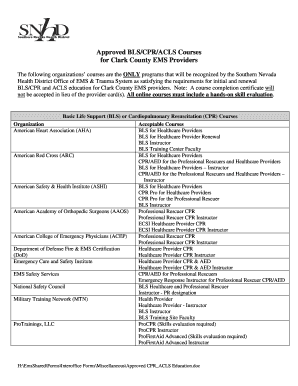 Fillable Online southernnevadahealthdistrict Approved BLS/CPR/ACLS Courses Fax Email Print ...