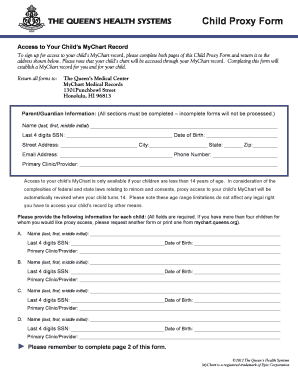 Fillable Online mychart queens Child Proxy Form - The Queen's Medical ...