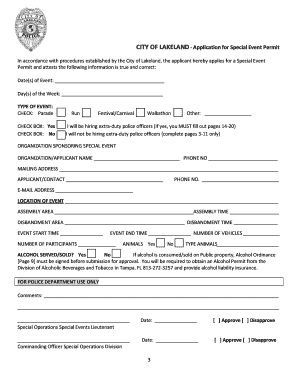 Fillable Online lakelandgov Instructions for completing the attached Application for Special ...