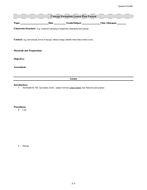 Fillable Online Concept Formation Lesson Plan Format - University of ...