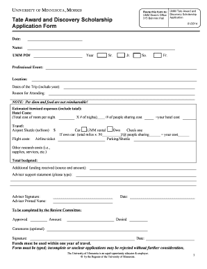Fillable Online morris umn Tate and Discovery Scholarship Undergraduate ...
