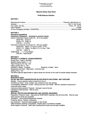 Fillable Online Material Safety Data Sheet R-400 Reducer Solution SECTION 1 ... Fax Email Print ...
