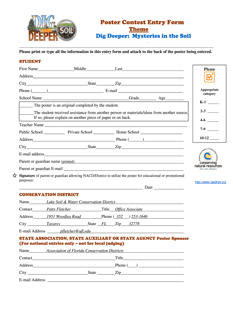 Fillable Online lakecountyfl Poster Contest Entry Form Theme Dig Deeper ...