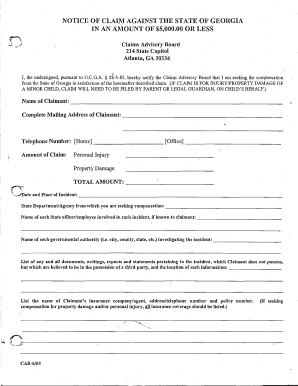 Fillable Online sos ga NOTICE OF CLAIM AGAINST THE STATE OF GEORGIA - sos ga Fax Email Print ...