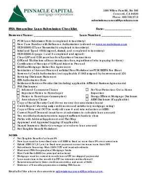 Fillable Online FHA Streamline Loan Submission Checklist Date Borrower ...