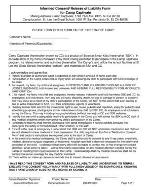 Fillable Online Informed Consent/ Release of Liability Form for Camp Captivate Fax Email Print ...