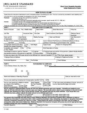 Fillable Online Short-Term Disability Benefits Initial Statement of ...