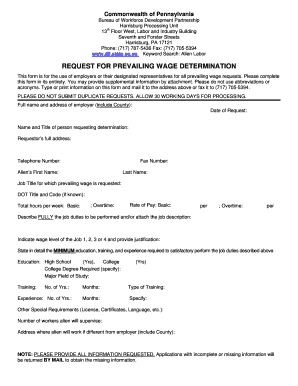Fillable Online REQUEST FOR PREVAILING WAGE DETERMINATION Fax Email ...