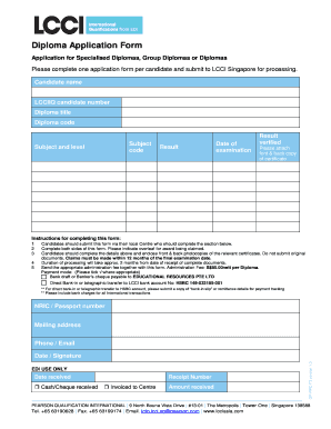 Fillable Online Application for Specialised Diplomas, Group Diplomas or ...