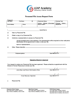 Fillable Online leapacademycharter Personnel File Access Request Form ...