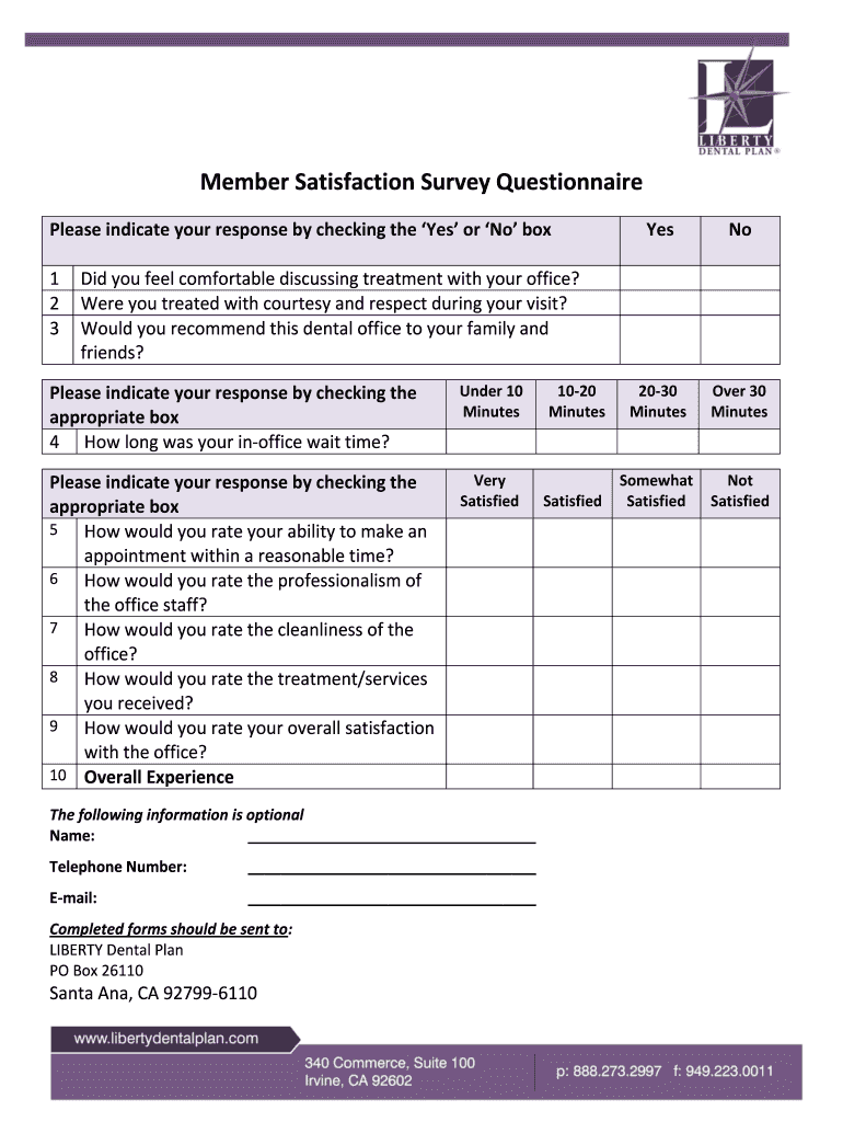 Fillable Online Member Satisfaction Survey Questionnaire Fax Email ...