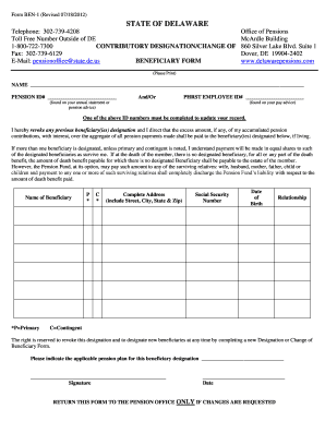 Fillable Online Contributory Designation/Change of Beneficiary (Form ...