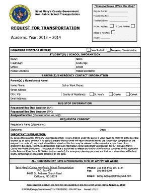 Fillable Online co saint-marys md REQUEST FOR TRANSPORTATION Academic ...