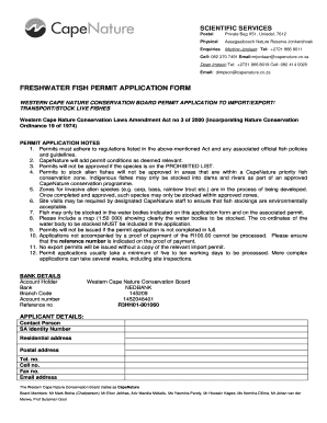 Fillable Online FRESHWATER FISH PERMIT APPLICATION FORM - CapeNature ...