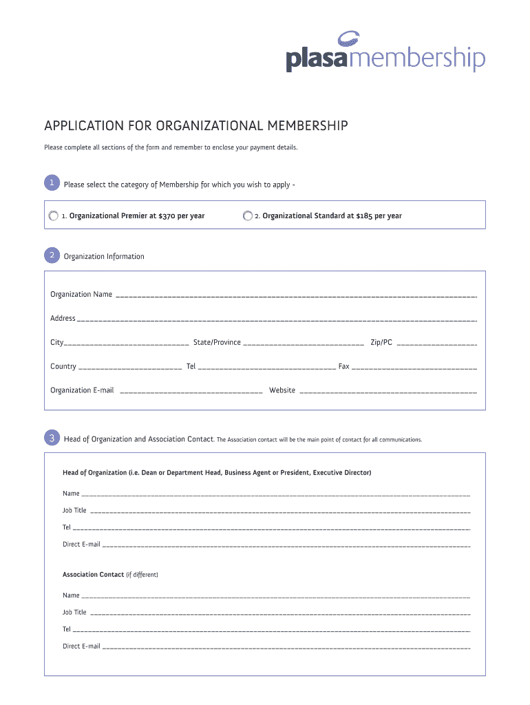 Fillable Online plasa Organizational Member App Form NA Feb11 ...