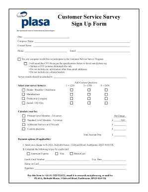 Fillable Online na plasa Customer Service Survey Sign Up Form - Plasa ...