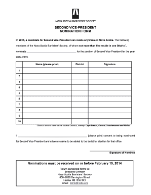 Fillable Online nsbs SECOND VICE-PRESIDENT NOMINATION FORM Nominations ... Fax Email Print ...