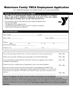 Fillable Online watertownymca Watertown Family YMCA Employment ...