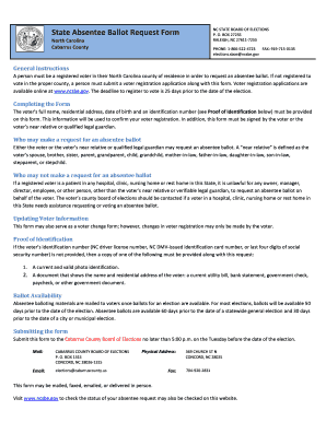 Fillable Online cabarruscounty Absentee Request Form - Cabarrus County ...