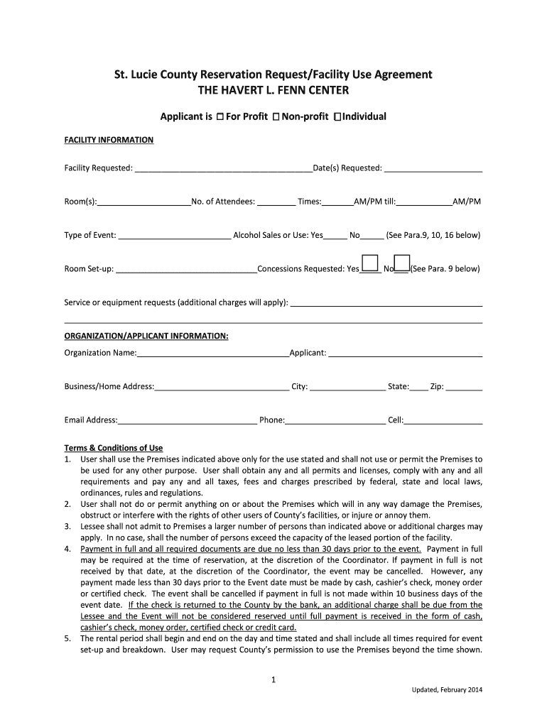 Fillable Online stlucieco Havert L. Fenn Center - St. Lucie County Fax Email Print - pdfFiller