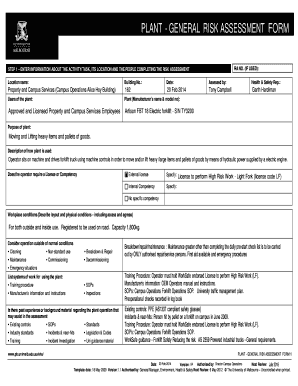 Fillable Online PLANT - GENERAL RISK ASSESSMENT FORM - Homepage of ...