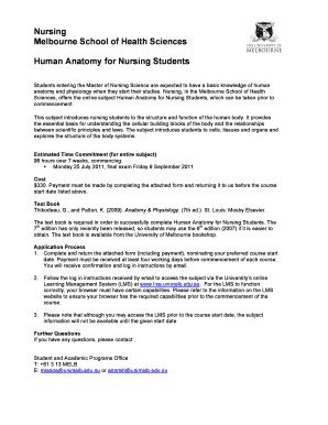 Fillable Online nursing unimelb edu Human Anatomy 2011 application form ...
