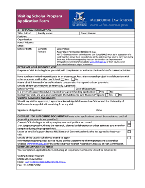 Fillable Online Visiting Scholar Program Application Form - Melbourne ...