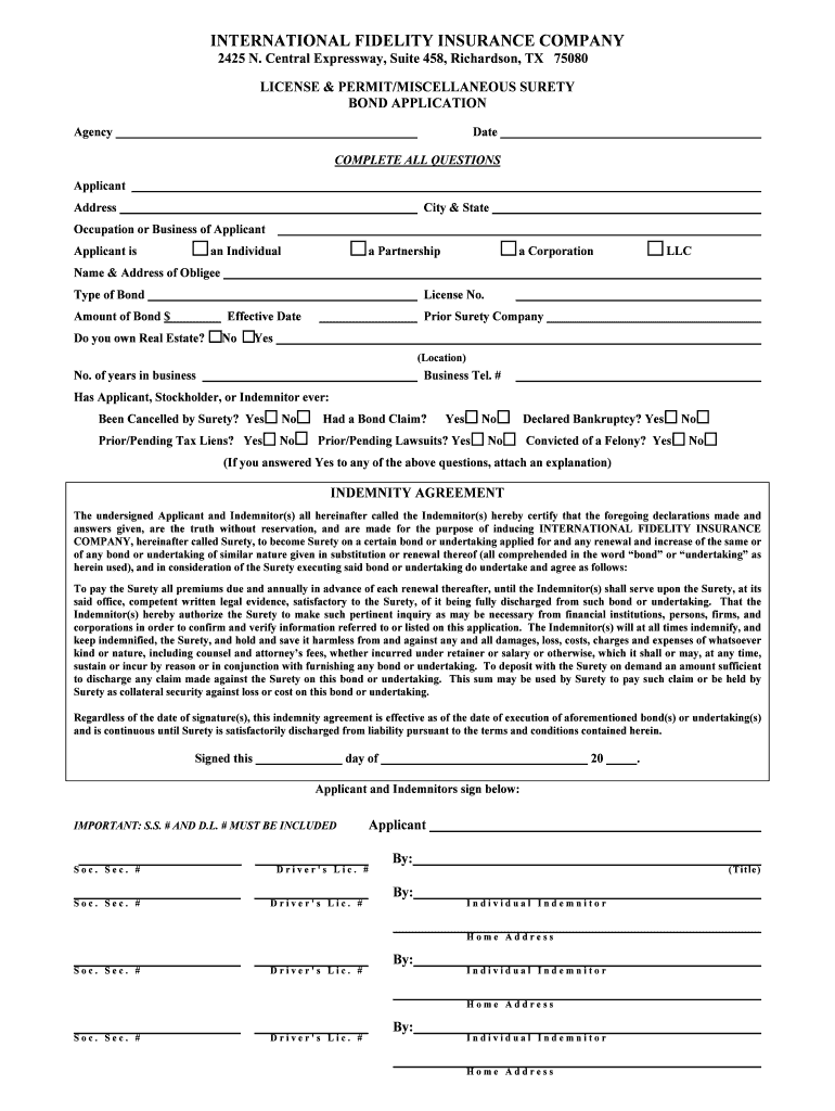 Fillable Online License amp PermitMiscellaneous Surety Bond ...