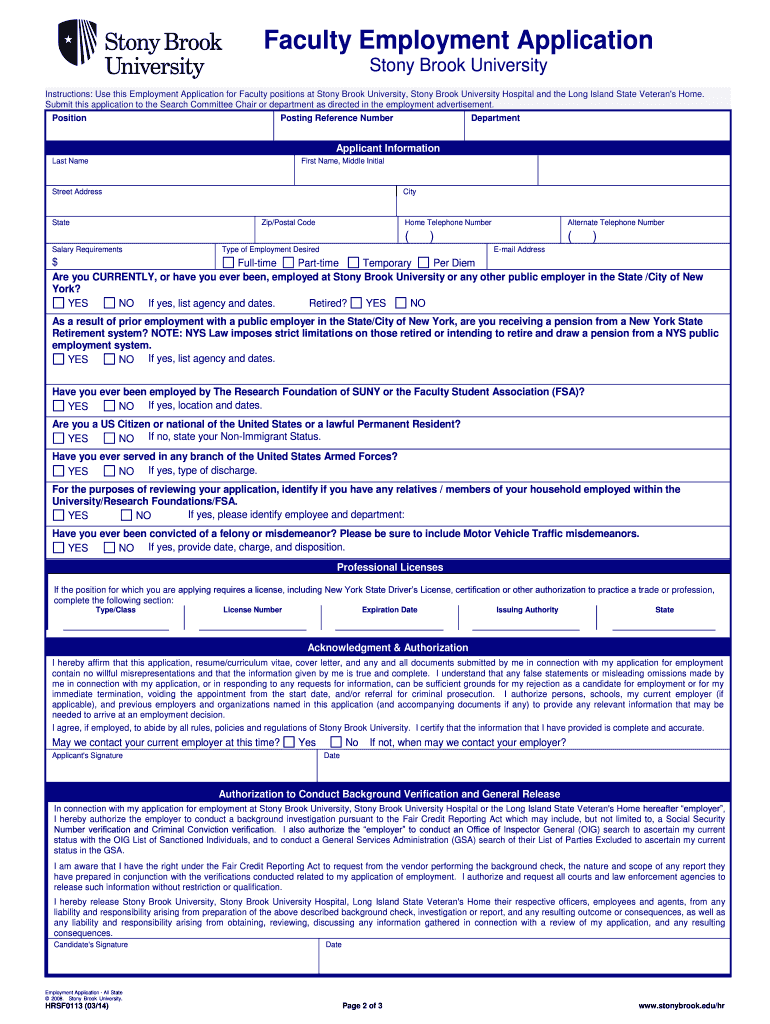 Fillable Online naples cc sunysb Employment Application Stony Brook University Fax Email Print ...
