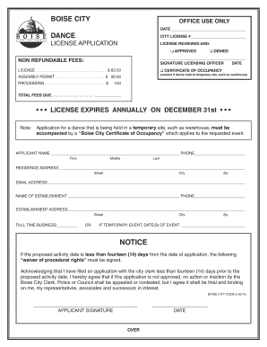 Fillable Online DATE DANCE CITY LICENSE # LICENSE APPLICATION LICENSE ...