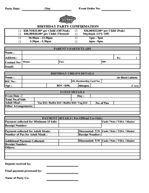 Fillable Online Birthday Confirmation Form - Amended 30sep Fax Email ...