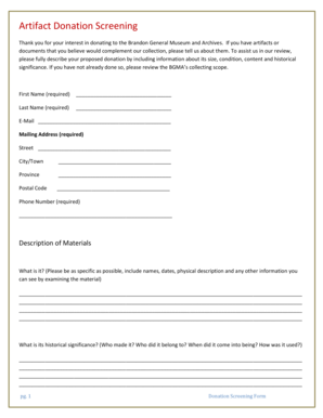 Fillable Online bgma ARTIFACT DONATION APPLICATION form - Brandon ...