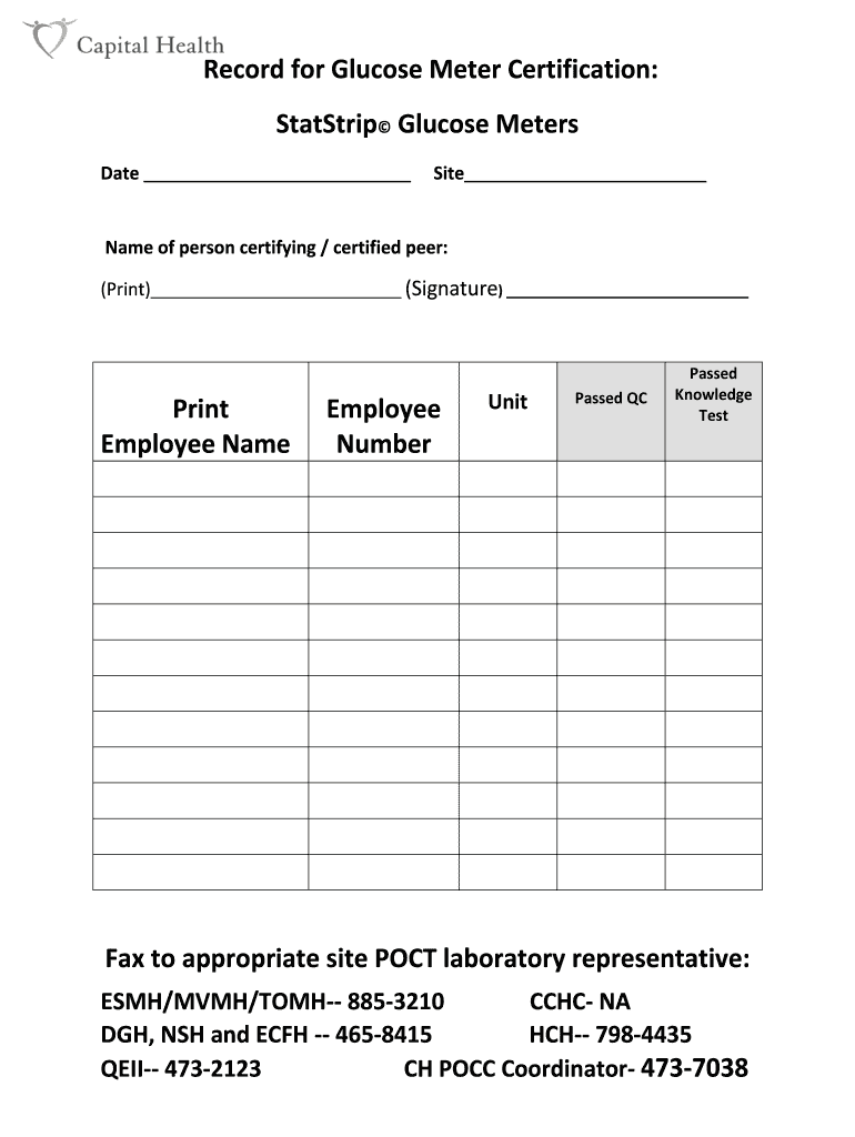 Fillable Online cdha nshealth Nova StatStrip Glucose Meter ...