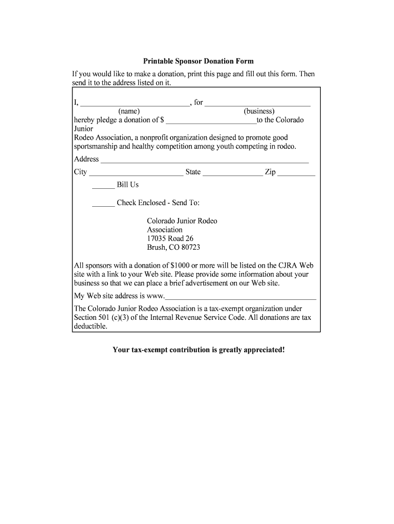 Fillable Online Printable Sponsor Donation Form If you would like to ...