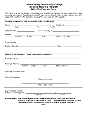 Fillable Online lorainccc This form is to be completed by employers of prospective Practical ...